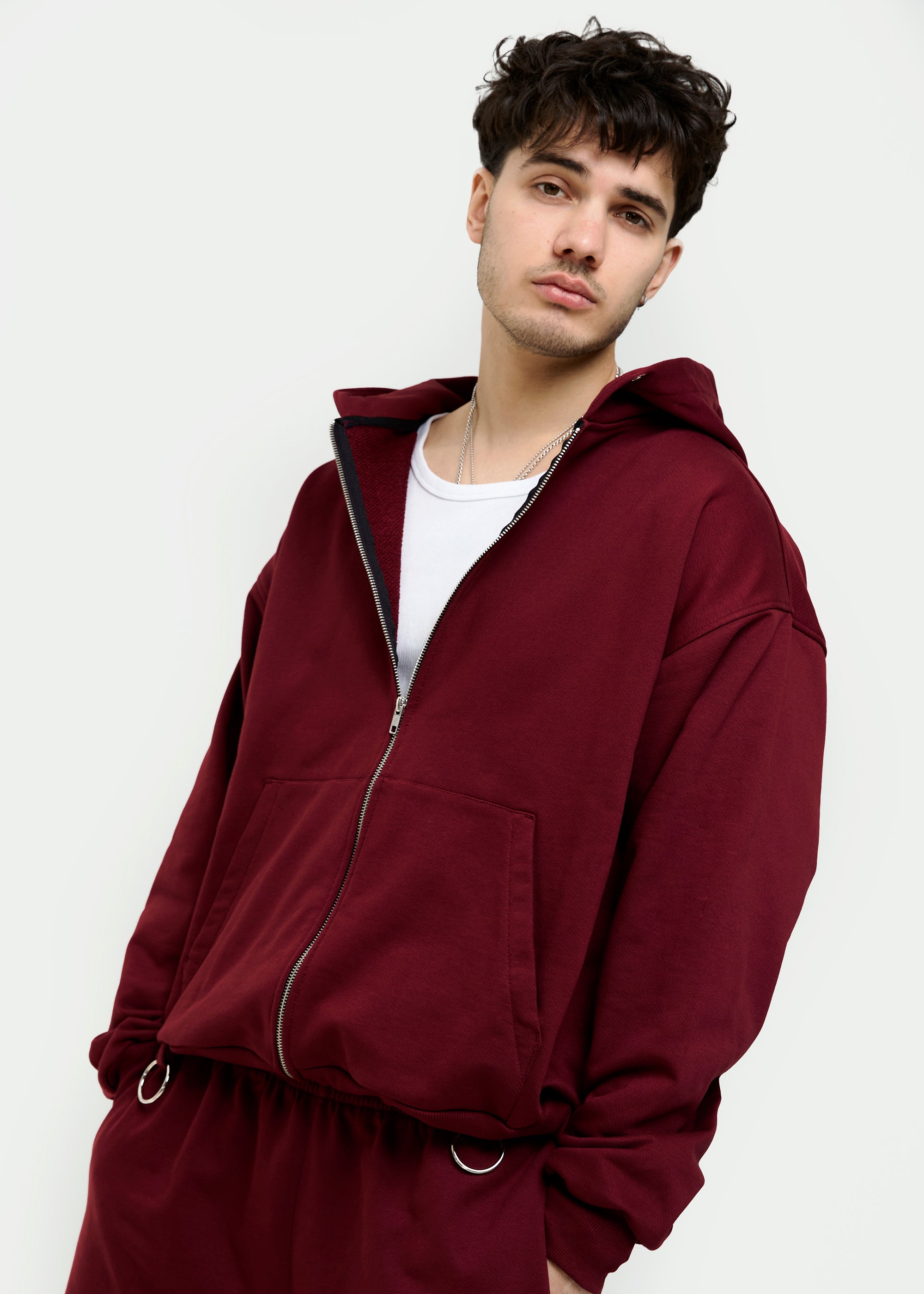 BASIC burgundy zipped hoodie